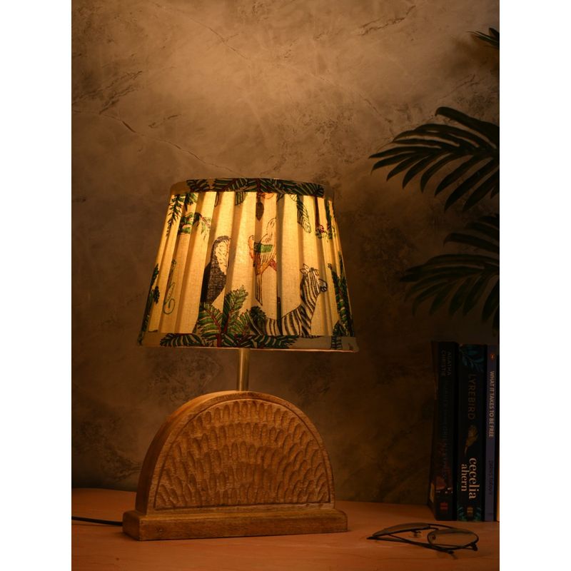 Buy Green Girgit Wooden Half Moon Brown Base with Pleated Green Lamp ...