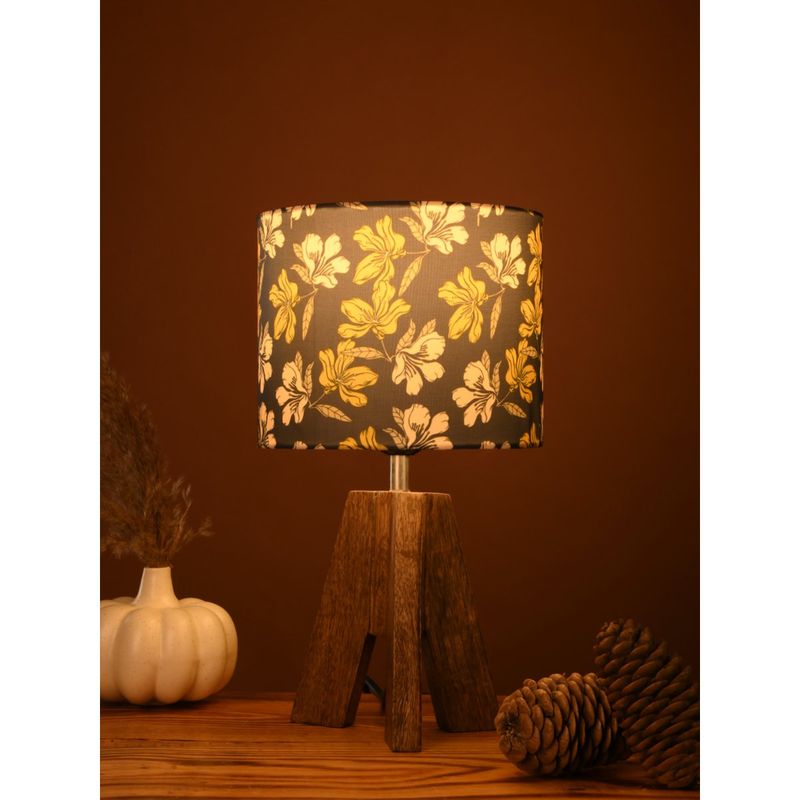 Buy Green Girgit Wooden Three Leg Small Lamp with Black Floral Multi ...