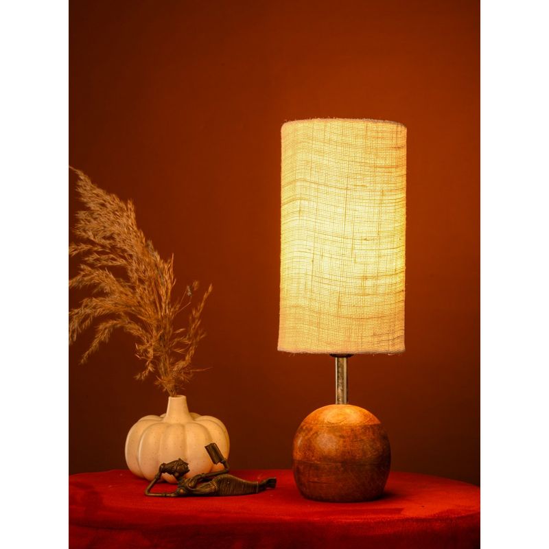 Buy Green Girgit Wooden Ball Shaped Lamp with Jute White Cylindrical ...