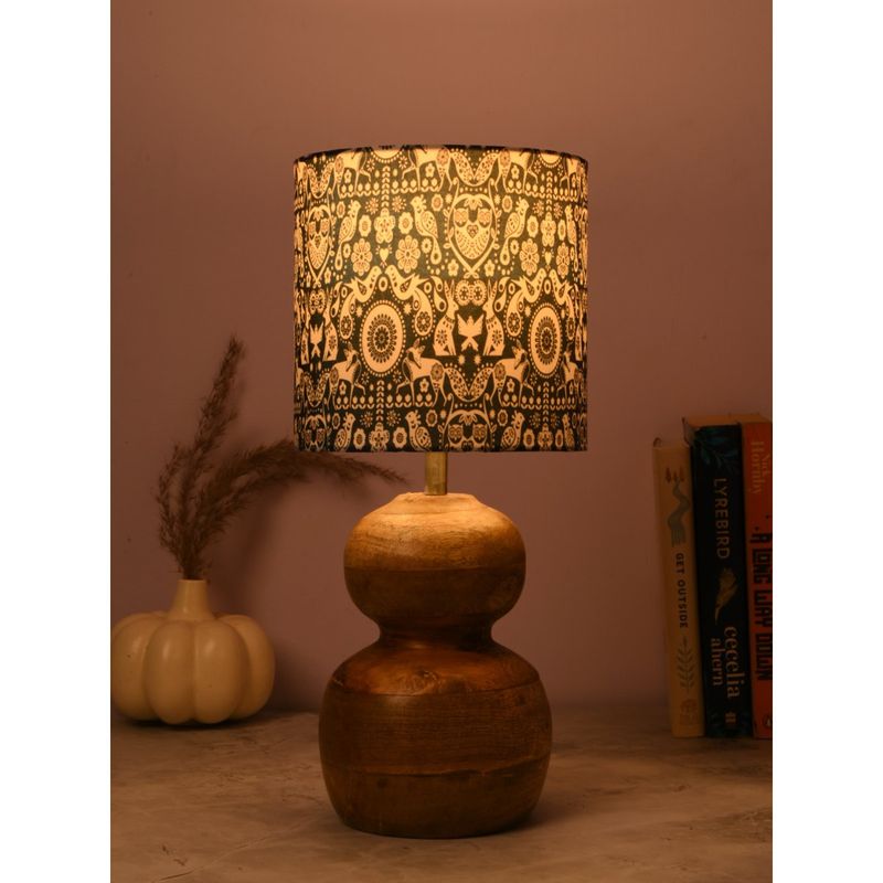 Buy Green Girgit Double Dome Wooden Lamp with Multi-Color Indian Art ...