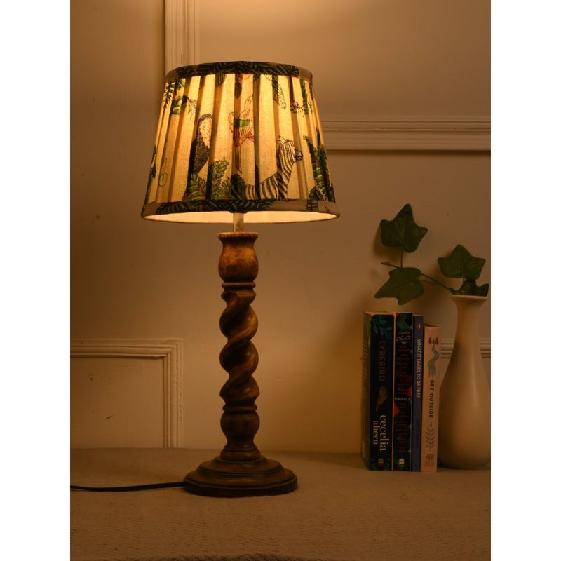Buy Green Girgit Wooden Spiral Brown Lamp with Pleated Green Multi ...