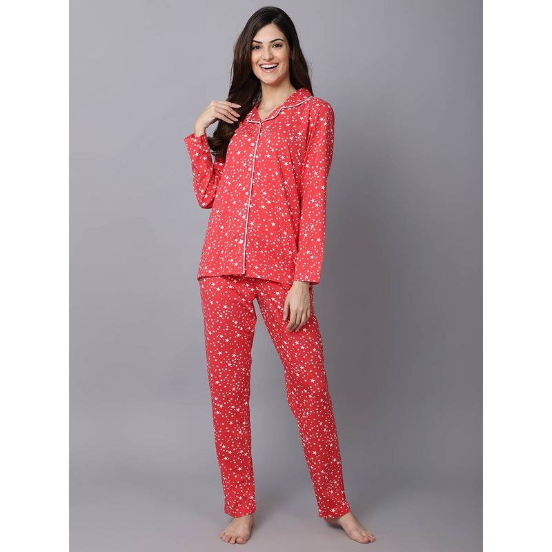 Buy Kanvin Women Red Off White Printed Night Suit Online
