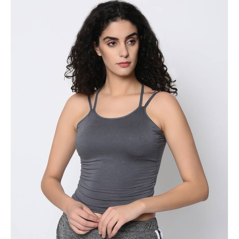 Buy Da Intimo Grey Solid Lightly Padded Camisole Online