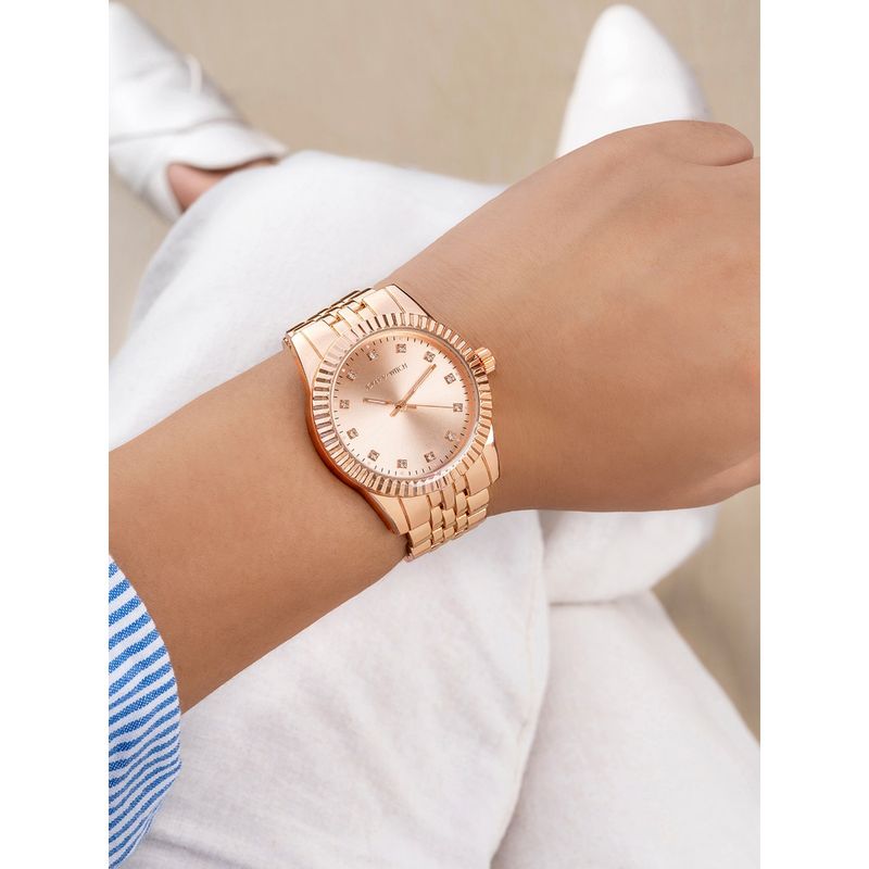 Buy Joker & Witch Meridian All Rose Gold Metallic Strap Watch (M) Online