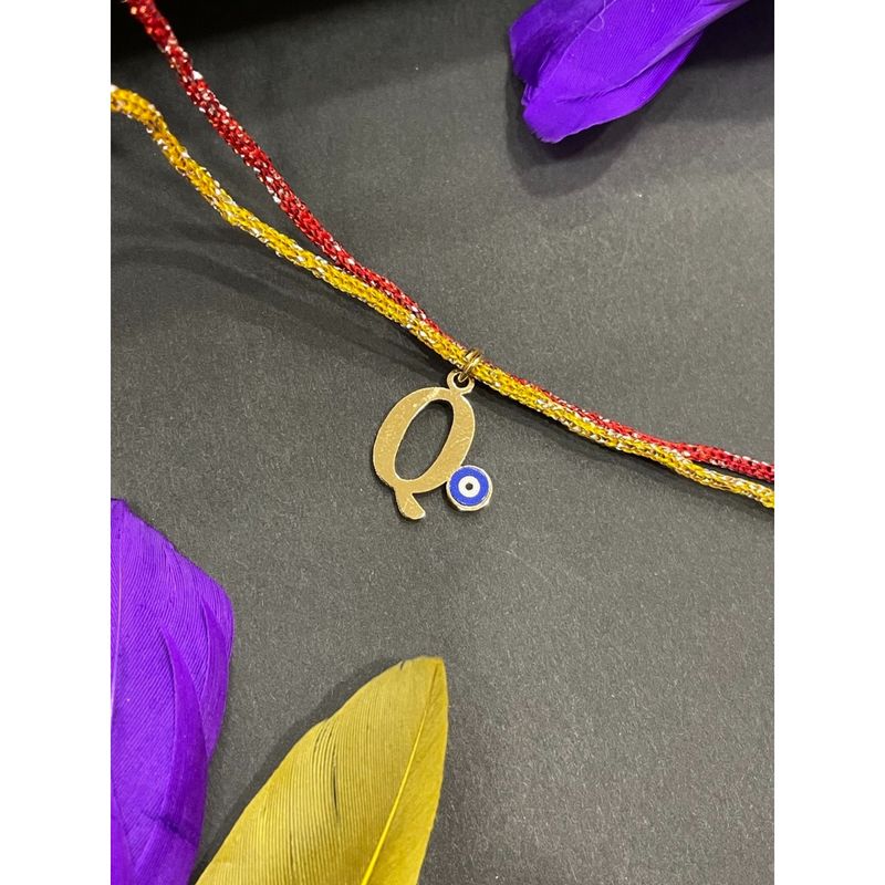 Buy Digital Dress Room Gold Q Letter Evil Eye Thread Rakhi Online
