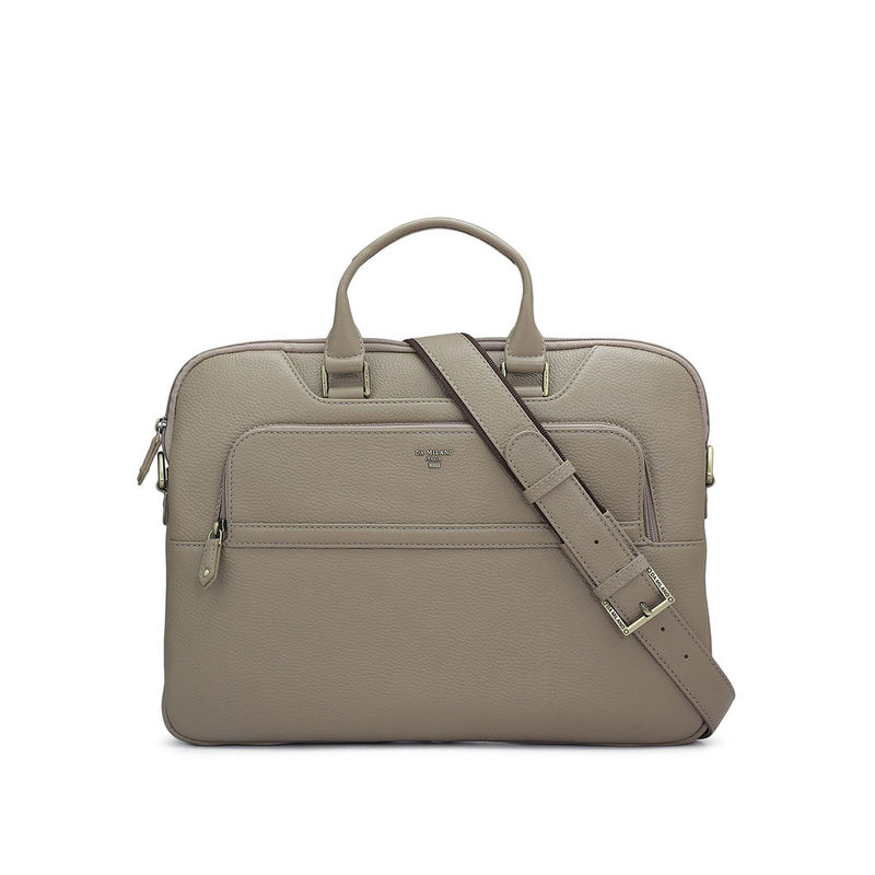 Buy Da Milano Genuine Leather Taupe Laptop Bag with Detachable Strap ...