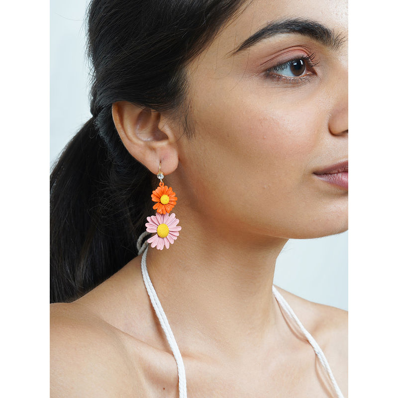 Buy Joker & Witch Beryl Orange And Pink Double Floral Earring Online