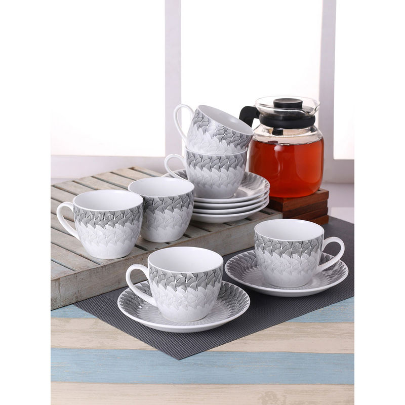 Buy CLAY CRAFT Fine Ceramic Cup and Saucer Set of 12 ( 6 Cups + 6 ...