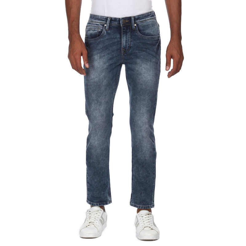 Buy AD By Arvind Mens Blue Slim Fit Solid Jeans Online