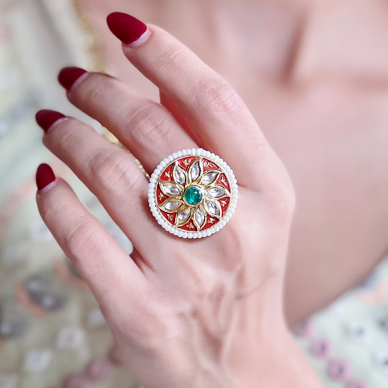 Buy Azai by Nykaa Fashion Ethnic Flower Patterned Red Ring Online