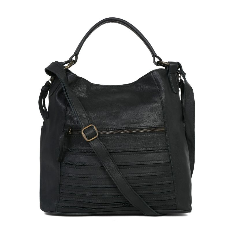 Buy SUVASKA Genuine Leather Frayed Front Bag - Elijah - Black Online