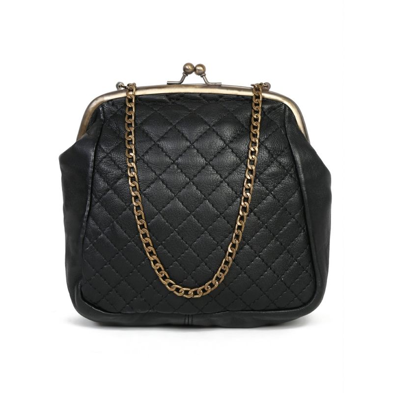 Buy SUVASKA Qulited Leather Metal Frame Bag - Venice - Black Online