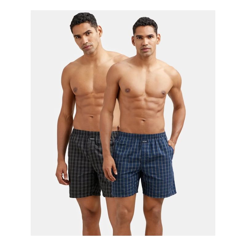 Buy Jockey 1223 Men Cotton Woven Checkered Boxer Shorts - Navy & Black ...