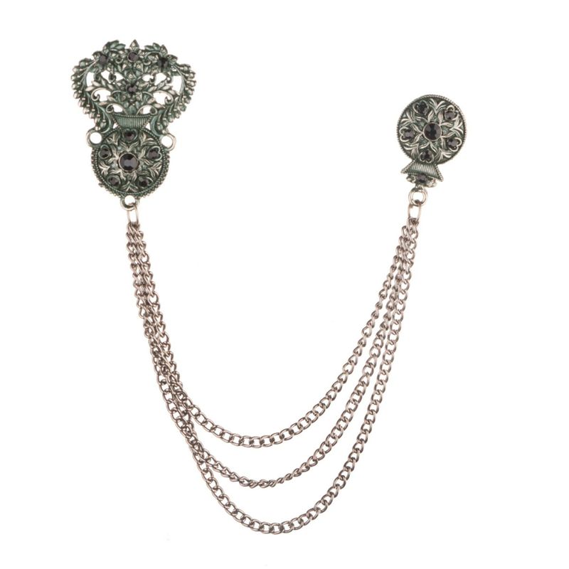 Buy The Tie Hub Green Crown Chain Lapel Pin Online