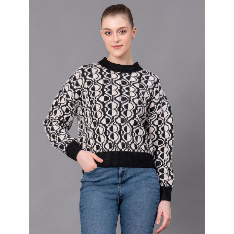 Buy Red Tape Black Acrylic Polyester Feather Knitted Womens Sweater Online