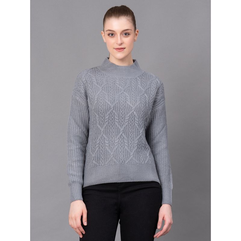 Buy Red Tape Grey Acrylic Self Design Womens Sweater Online