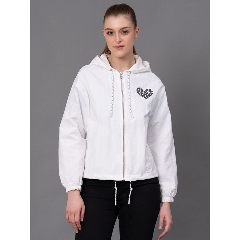 Buy Red Tape Off White Nylon Graphic Print Womens Windcheater Jacket Online