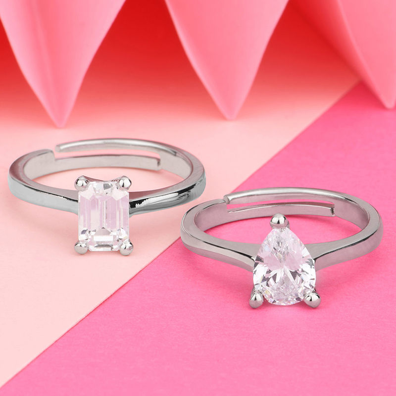 Buy Lilly & Sparkle Brass Rhodium Plated Set 2 Geometric Shape CZ Stone ...