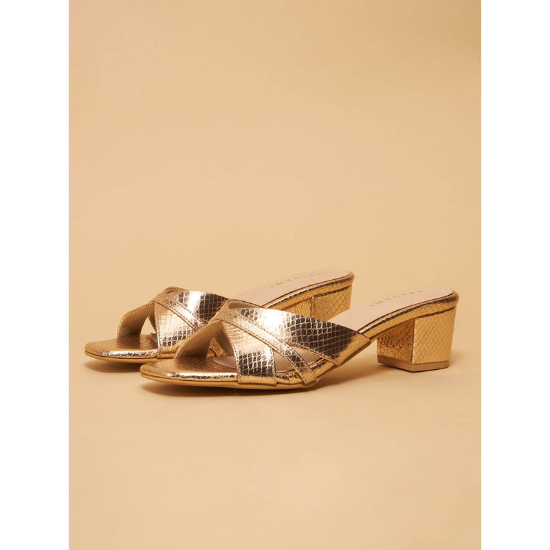 Buy Eridani Vyola Metallic Rose Gold Heel Sandals Online