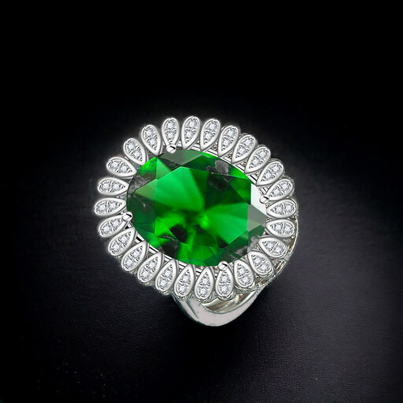 Buy Designs & You Silver Plated Crushed Ice Cut Green Finger Ring Online