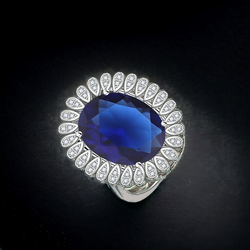Buy Designs & You Silver Plated Crushed Ice Cut Blue Finger Ring Online