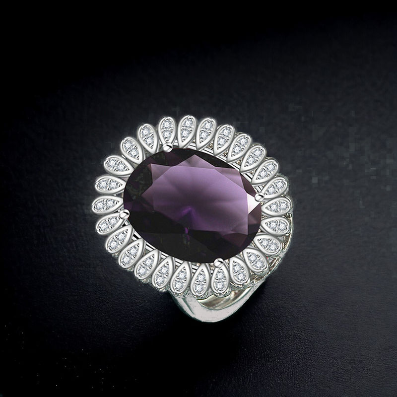 Buy Designs & You Silver Plated Crushed Ice Cut Purple Finger Ring Online