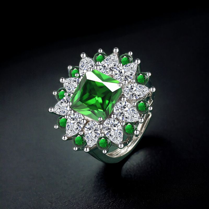 Buy Designs & You Silver Plated Crushed Ice Cut Green Finger Ring Online
