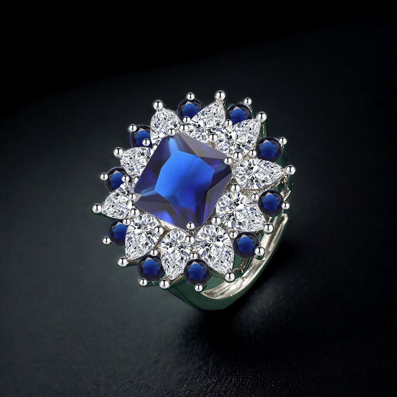 Buy Designs & You Silver Plated Crushed Ice Cut Navy Blue Finger Ring ...