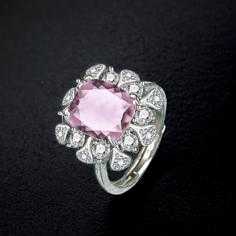 Buy Designs & You Silver Plated Crushed Ice Cut Pink Finger Ring Online