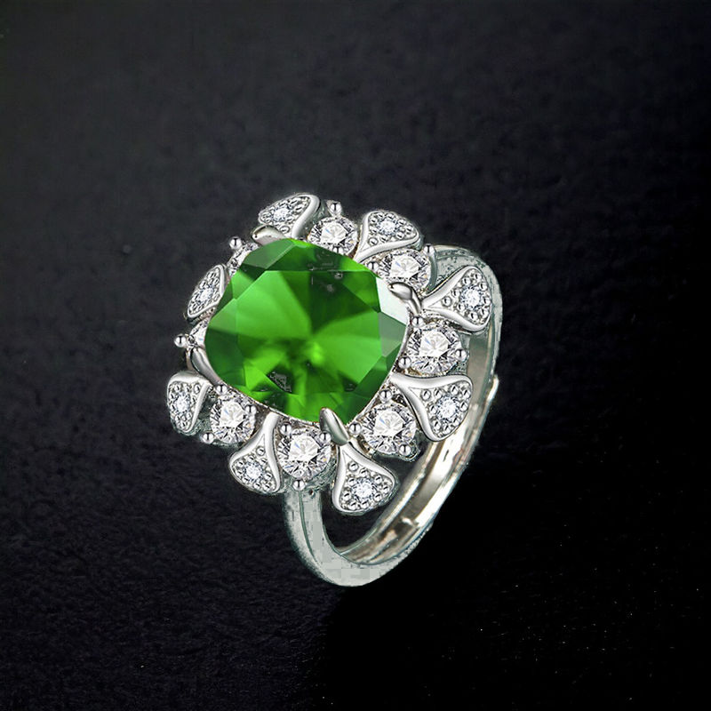 Buy Designs & You Silver Plated Crushed Ice Cut Green Finger Ring Online