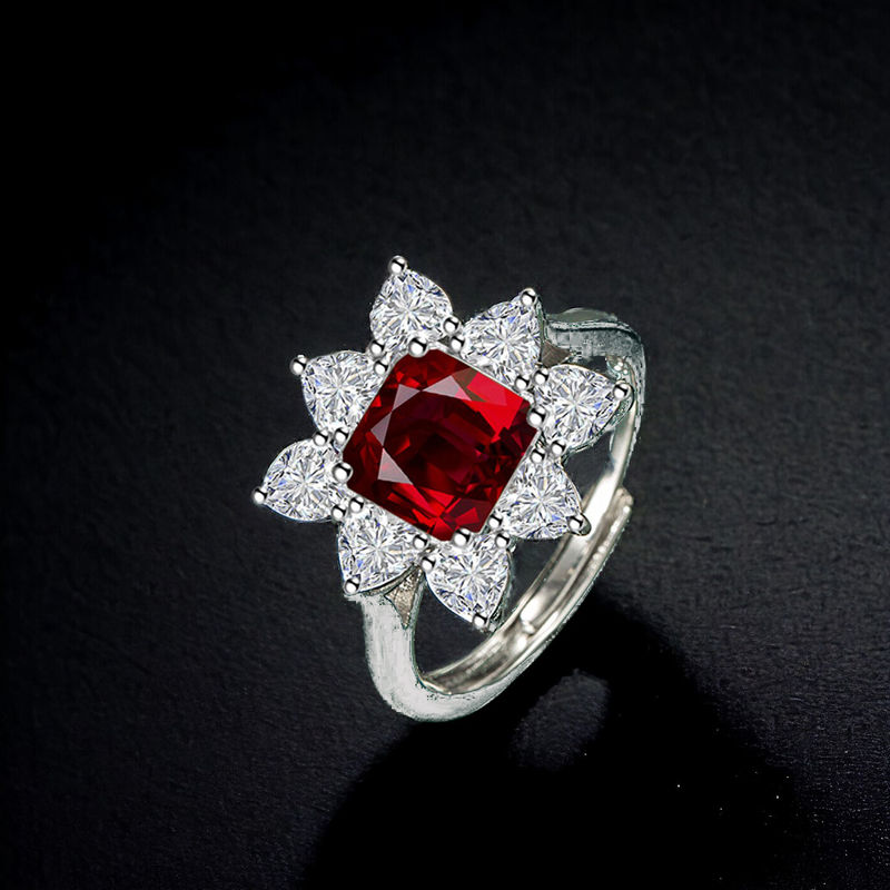 Buy Designs & You Silver Plated Crushed Ice Cut Red Finger Ring Online