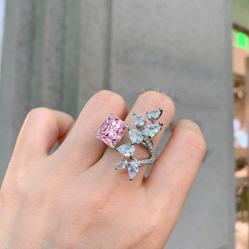 Buy Designs & You Silver Plated Crushed Ice Cut Pink Finger Ring Online