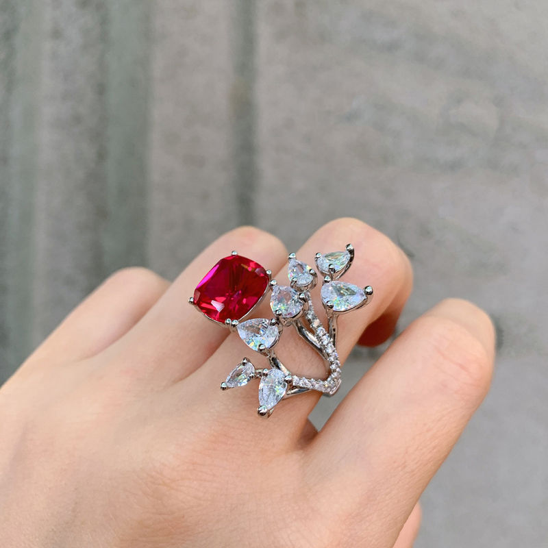 Buy Designs & You Silver Plated Crushed Ice Cut Red Finger Ring Online
