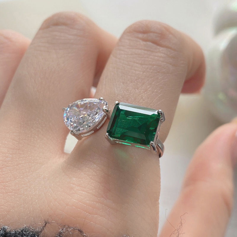 Buy Designs & You Silver Plated Crushed Ice Cut Green Finger Ring Online