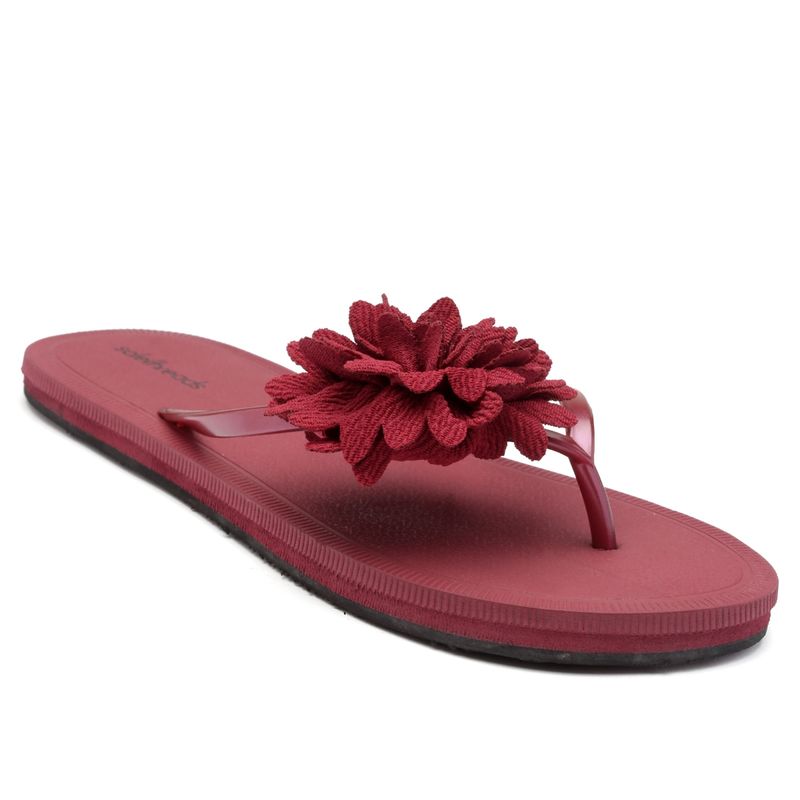 Buy SOLETHREADS Floret Cherry Red Solid Women Flip Flop Online