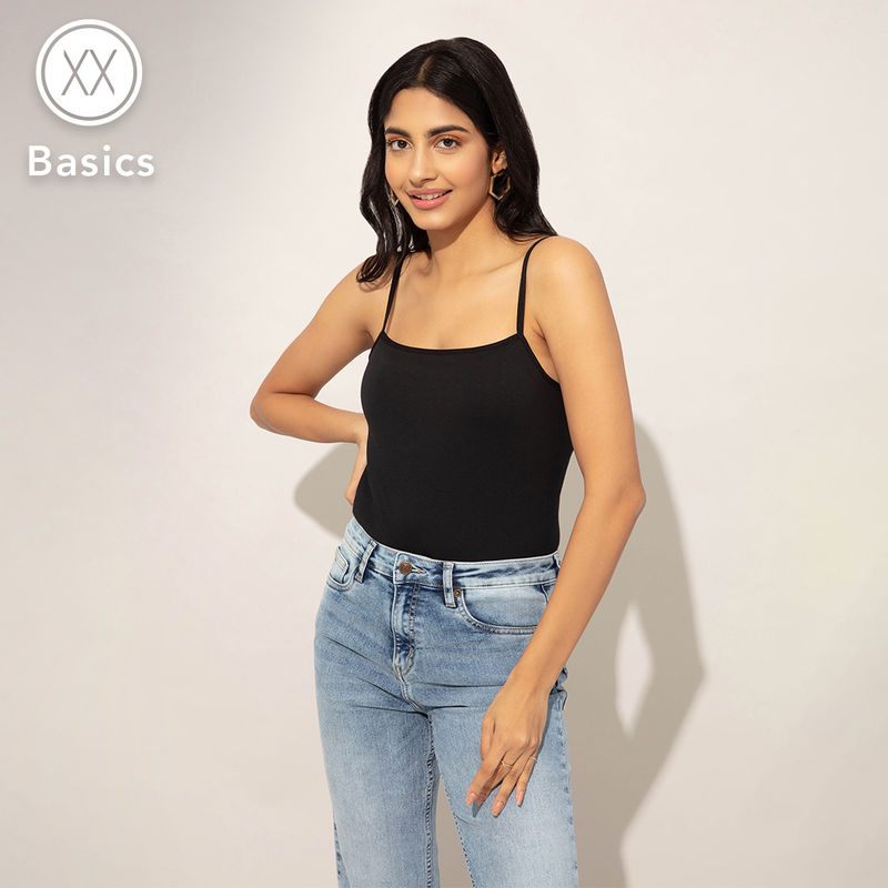 Buy Twenty Dresses by Nykaa Fashion Basics Black Solid Strappy Bodysuits Online