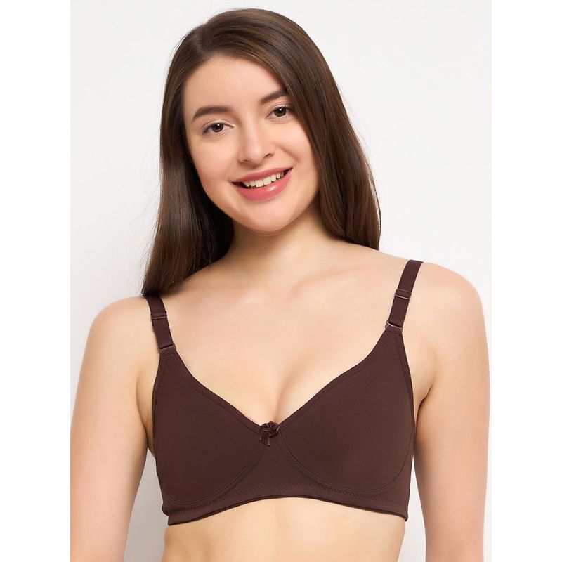 Buy Clovia Cotton Solid Non-Padded Full Cup Wire Free T-shirt Bra - Brown Online