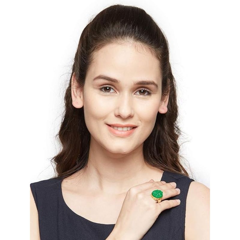 Buy Accessher Gold Plated Dark Green Druzy Stone Finger Ring for Women ...
