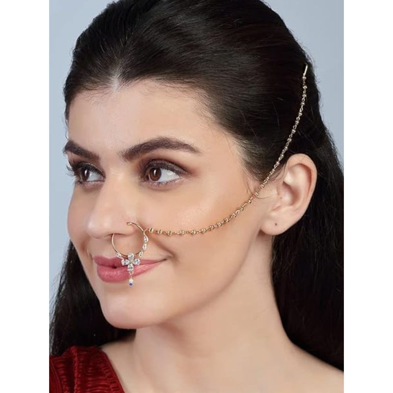 Buy Accessher Gold Plated Delicate Ad Non Piercing Nath with Chain for ...