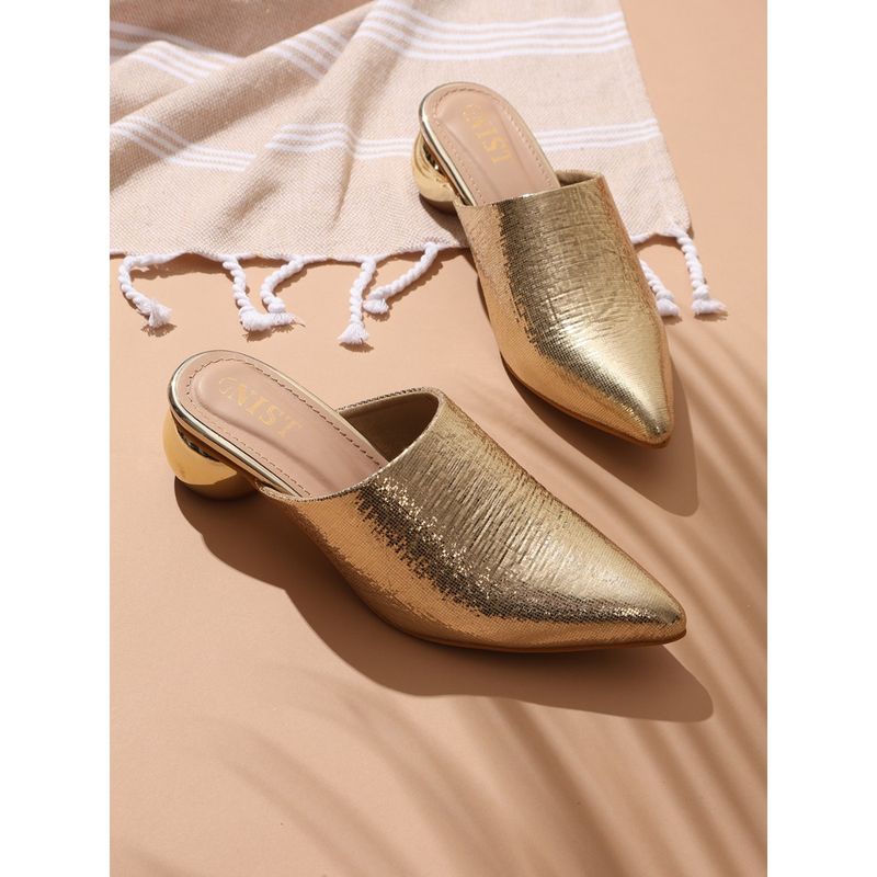 Buy GNIST Metallic Gold Pointed Toe Mule Heels Online