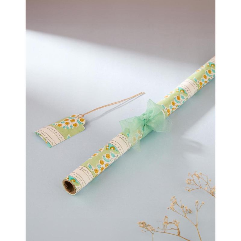 Buy Fabindia Multi Paper Ribbed Viridis Wrapping Sheet with Gift Tag Online