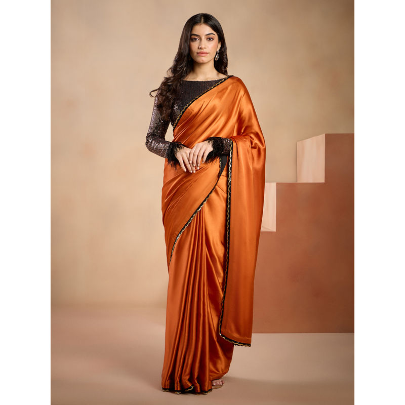 Buy Gajra Gang Chand Sitara Rust Sequence Scallop Border Sarees GGSAR22 ...