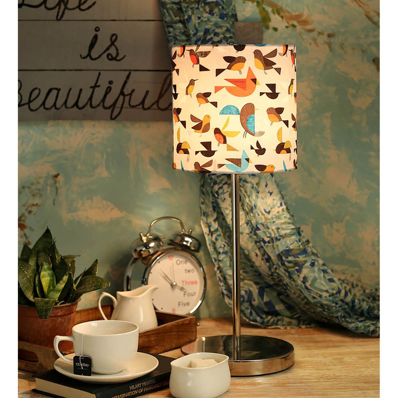 Buy Green Girgit Metal Chrome Finish with Multicolour Flying Birds Lamp ...