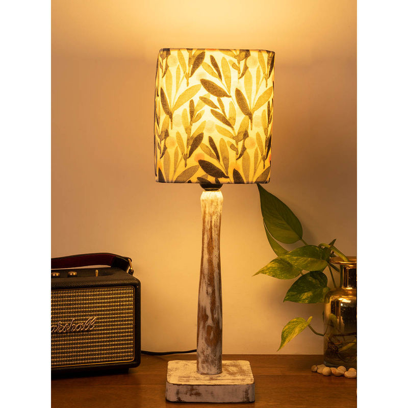 Buy Green Girgit Curve Distress White Lamp with Yellow Leaves Shade Online
