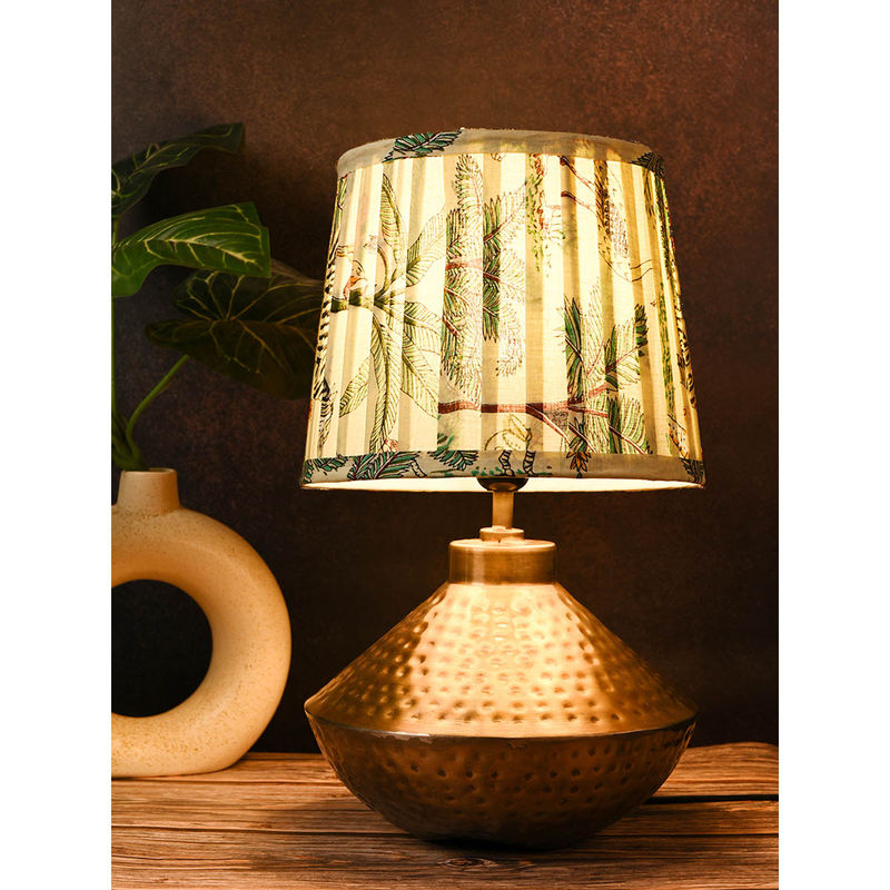 Buy Green Girgit Golden Hammered Urn Lamp with Pleated Multicolour ...