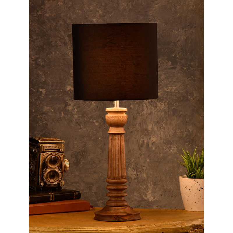 Buy Green Girgit Pillar Lamp with Black Cotton Shade Online