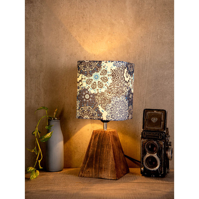 Buy Green Girgit Wooden Pyramid with Blue Batik Lamp Online
