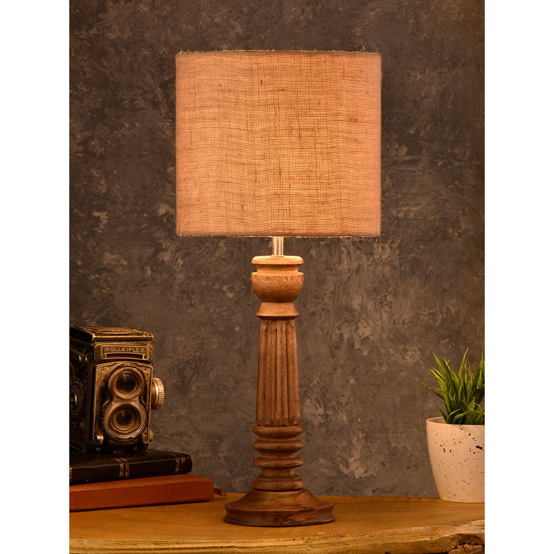 Buy Green Girgit Pillar Lamp with Jute Shade Online
