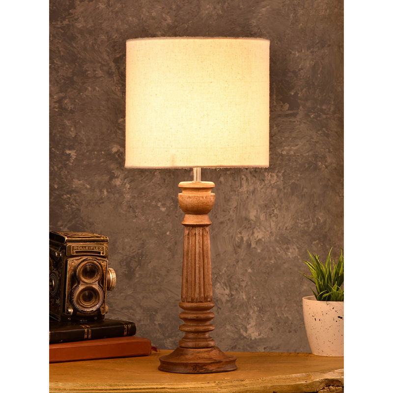 Buy Green Girgit Pillar Lamp with White Cotton Shade Online