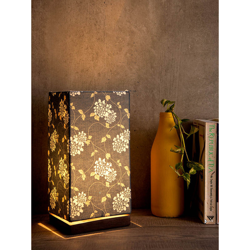 Buy Green Girgit Golden Leaves Lamp with Wooden Base Online